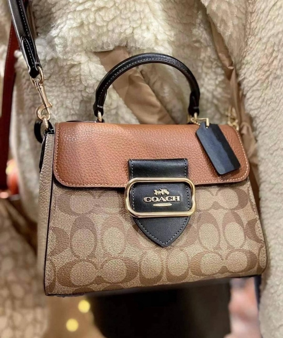 Coach CE569 Morgan Top Handle Satchel In Colorblock Khaki Signature ...