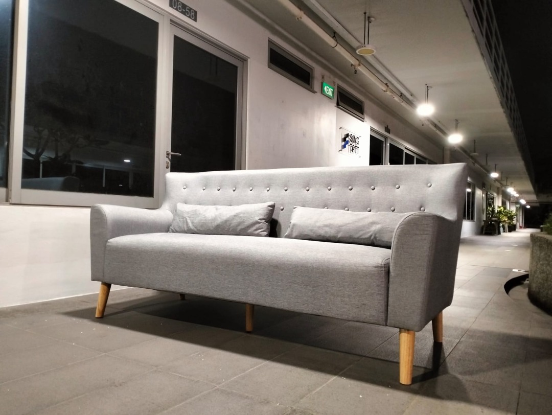 COVE SCANDI 3 Seater Sofa in BEIGE FABRIC, Furniture & Home Living, Furniture, Sofas on Carousell
