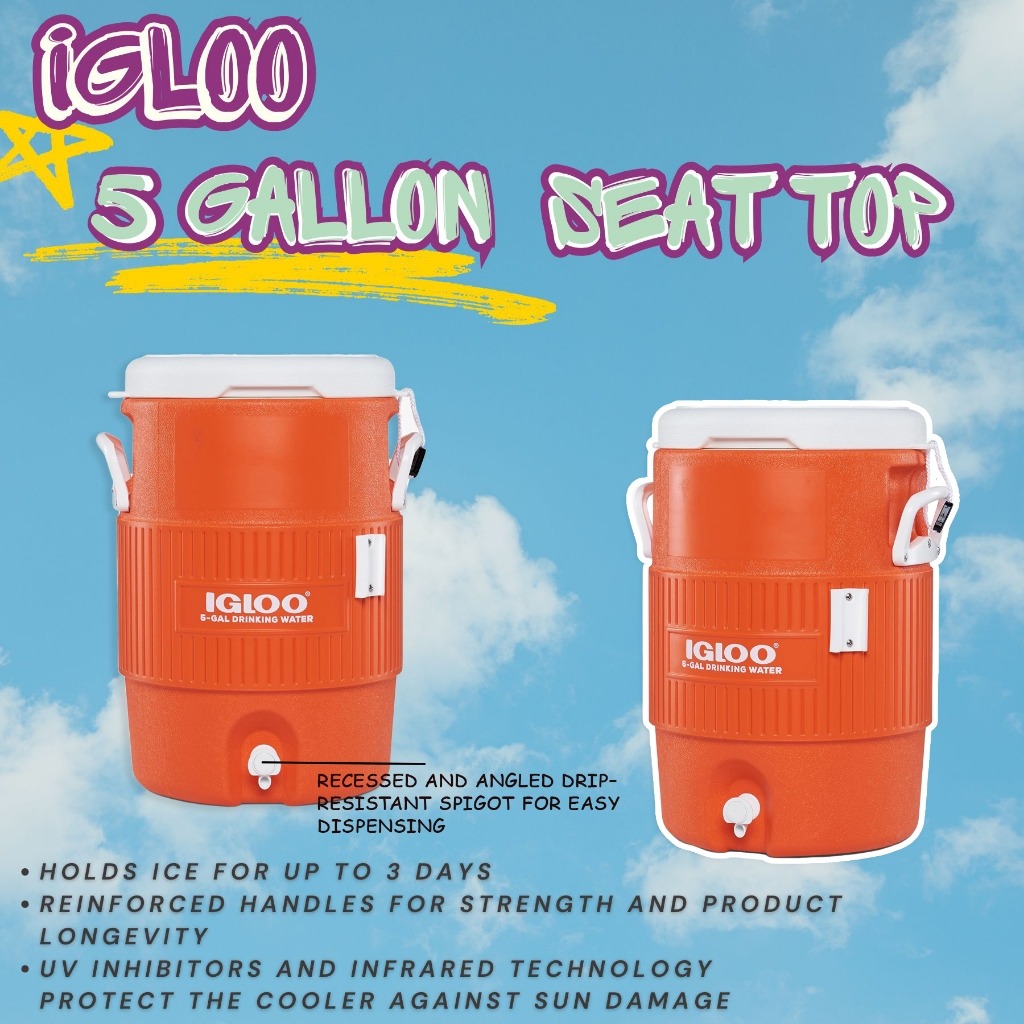 IGLOO 5 Gallon Seat Top Water Jug (Orange), Sports Equipment, Hiking ...