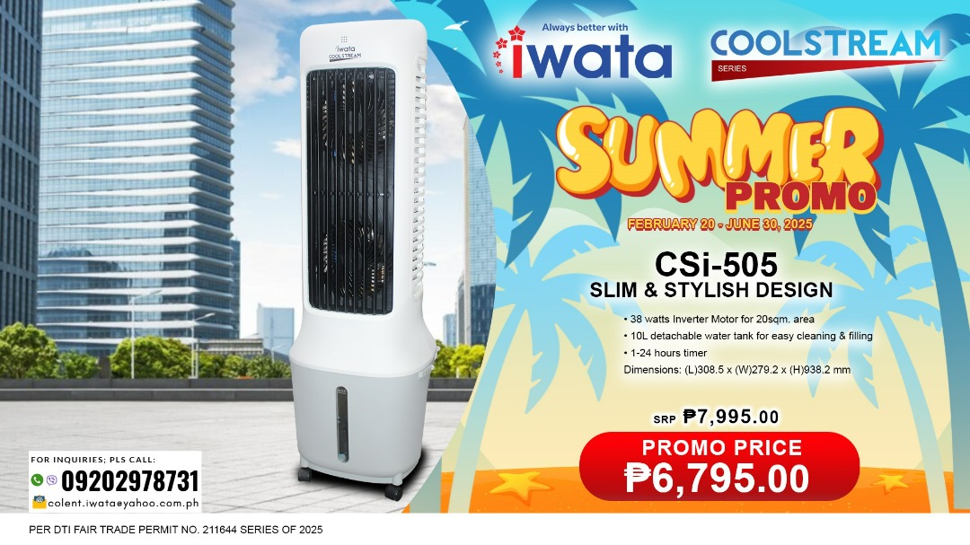 IWATA EVAPORATIVE AIR COOLER COOLSTREAM CSI-505, TV & Home Appliances, Air Conditioning and ...