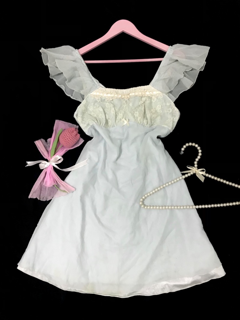 M-XL 38b Fairy Coquette Babydoll Milkmaid Dreamy Sky Blue Lace Ribbon ...