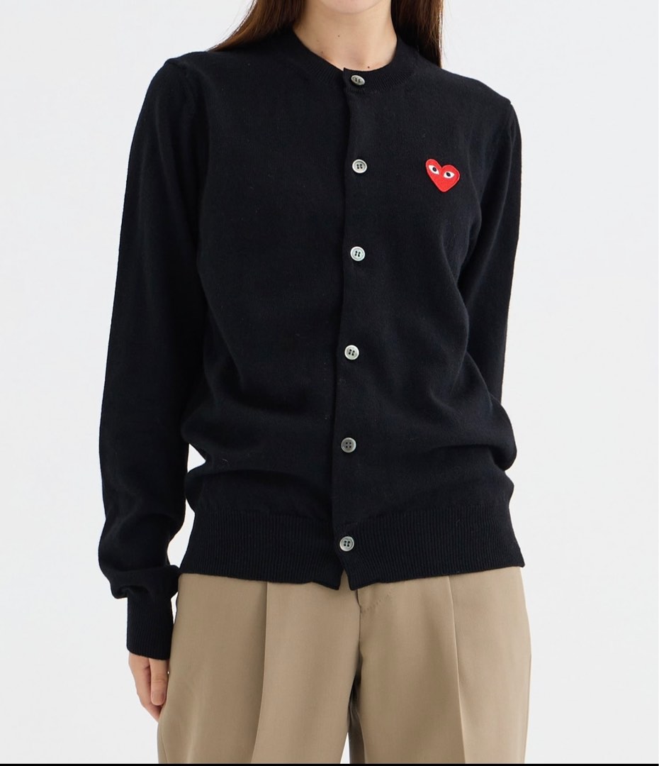 Play Cdg Heart Logo Black Cardigan Medium, Women's Fashion, Coats ...