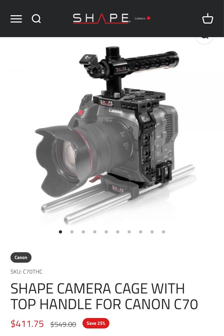 SHAPE Canon C70 Camera Cage with Shape Top Handle, Photography ...