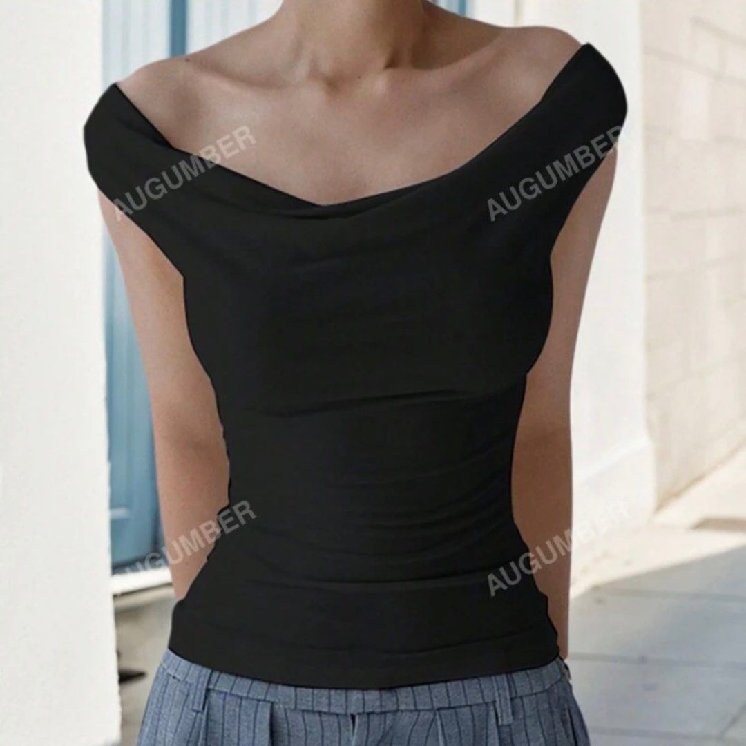 SHEIN drop back black top, Women's Fashion, Tops, Sleeveless on Carousell