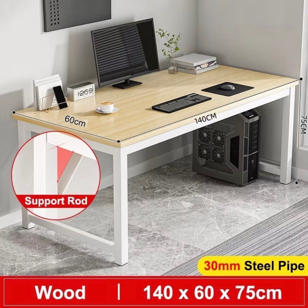 Sleek Durable Computer Desk | Thick Steel Frame Wooden Study Table ...