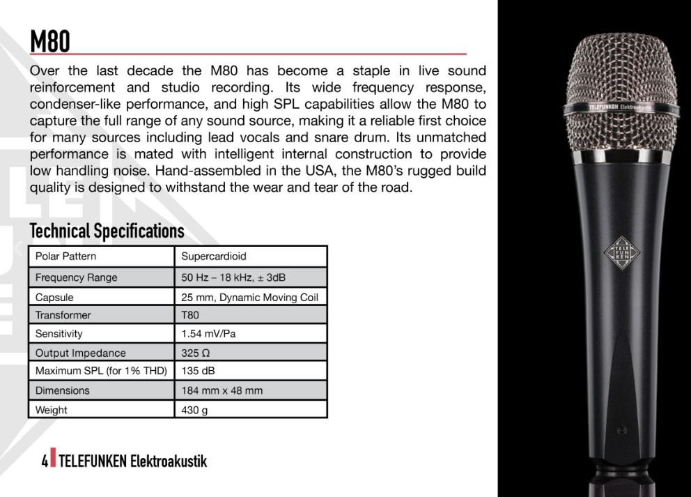 Telefunken-Elektroakustik M80 Black + Yellow Headgrille Dynamic Supercardioid Professional ...