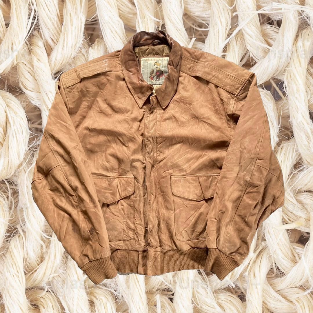 Vintage Cork Brown Genuine Real Pilot bomber leather jacket, Men's ...