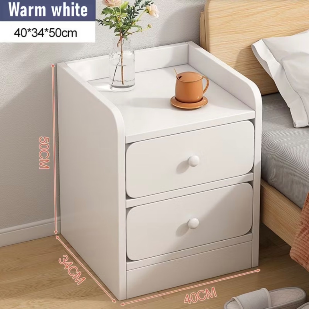 Warm White Bedside Table With Drawers | Space Saving Bedroom Nightstand ...