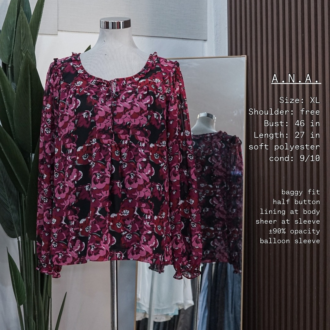 [XL] A.N.A. plus size floral sheer with lining inside baggy blouse ...