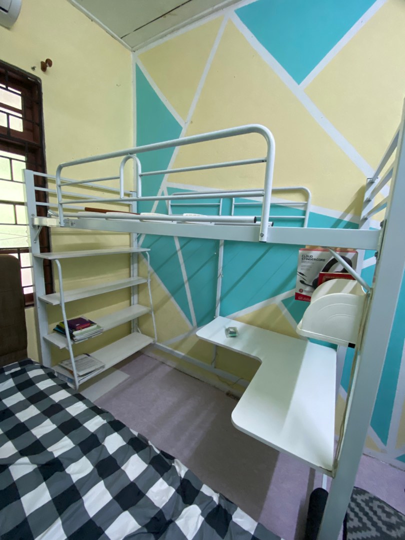 3V Loft Single Size Bed Frame with Study Table & Book Shelves Aloha ...