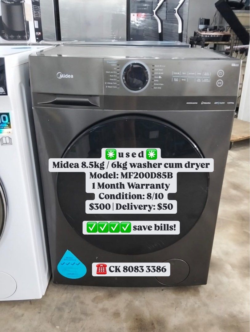 Midea 8.5kg / 6kg washer cum dryer Model: MF200D85B 2 in washing machine combo second hand sale ...
