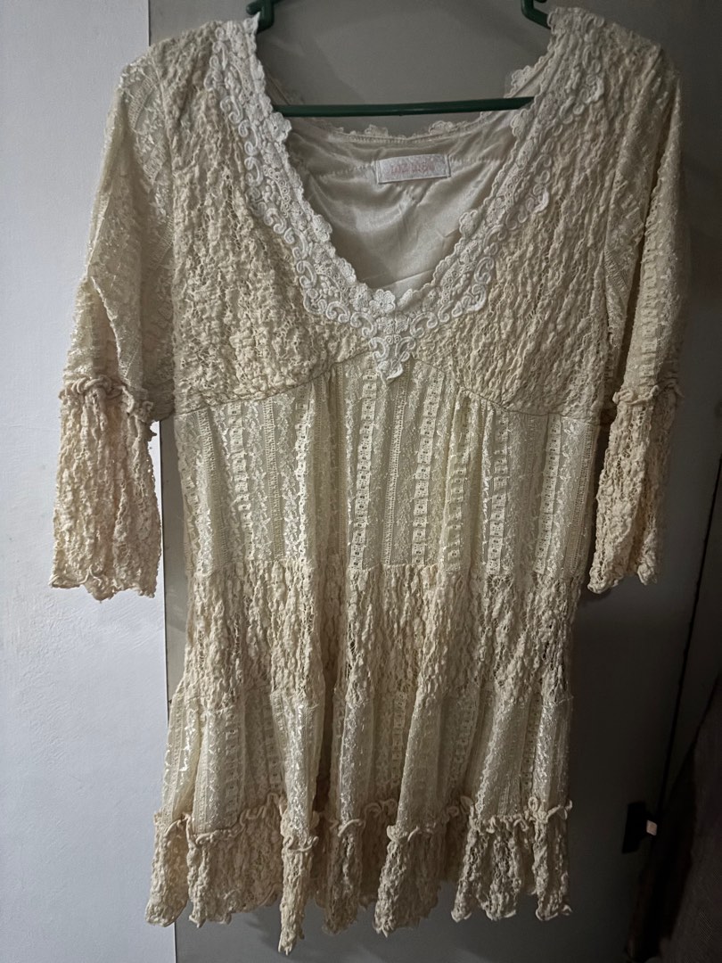 [ RARE ] liz lisa mori kei top broken white to cream vintage classic ...