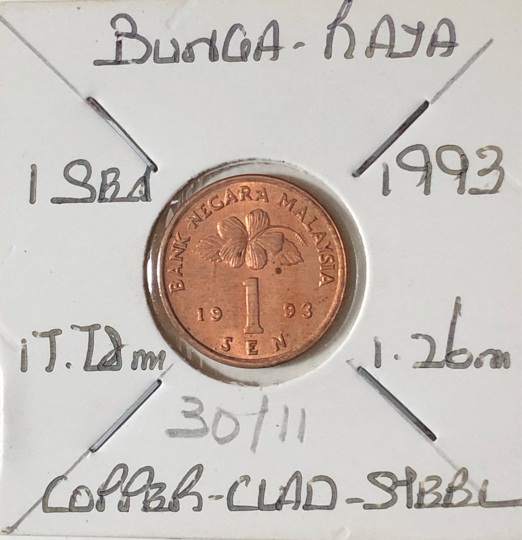 ( Syiling ) 1 Sen 1993 ( UNC ) Malaysia Bunga Raya, Hobbies & Toys ...