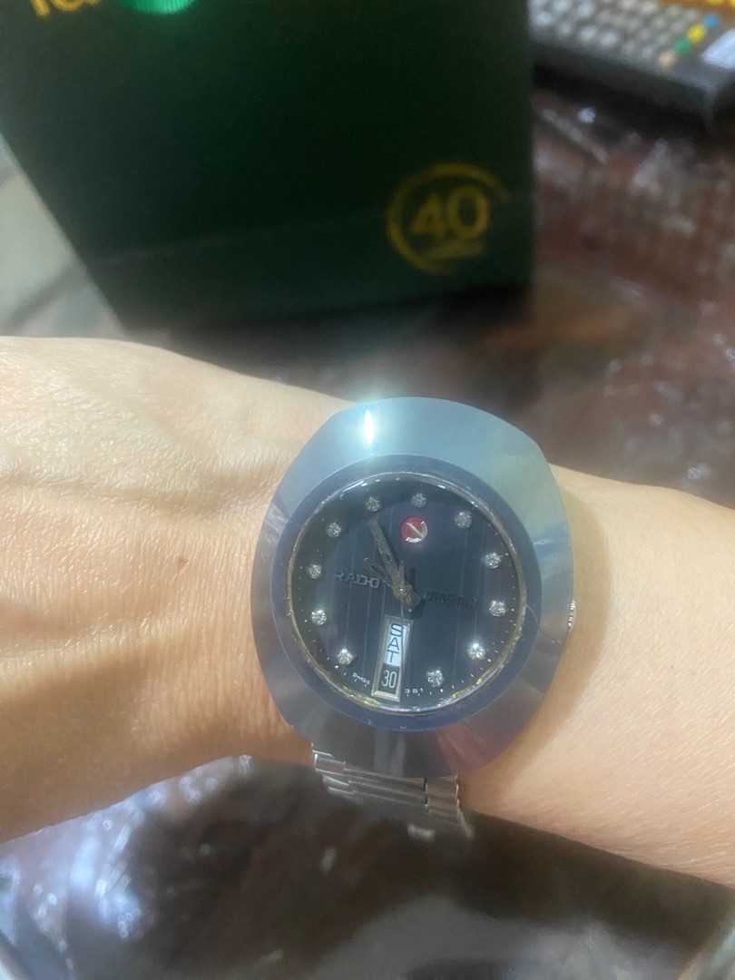 Authentic Rado Diastar Black Dial Automatic Watch With Diamonds, Luxury, Watches on Carousell