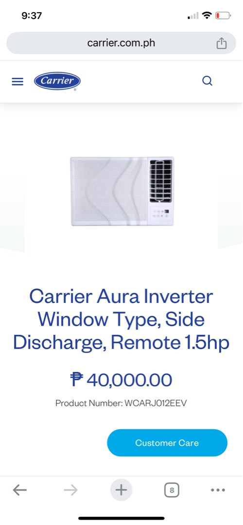 Carrier Aura Inverter 1.5hp w Remote, TV & Home Appliances, Other Home ...
