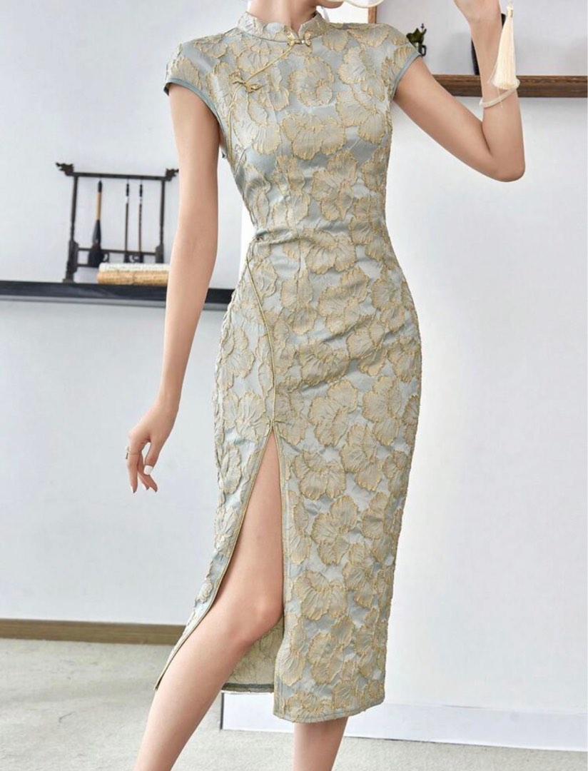 Elegant Floral Pattern Slit Thigh Cheongsam, Cheongsam/Improved Modern ...