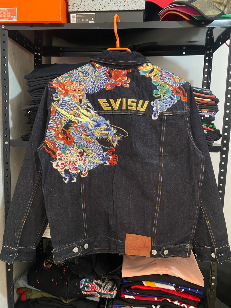 EVISU UKIYO-E DRAGON AND CHRYSANTHEMUM EMBROIDERED DENIM JACKET, Men's ...