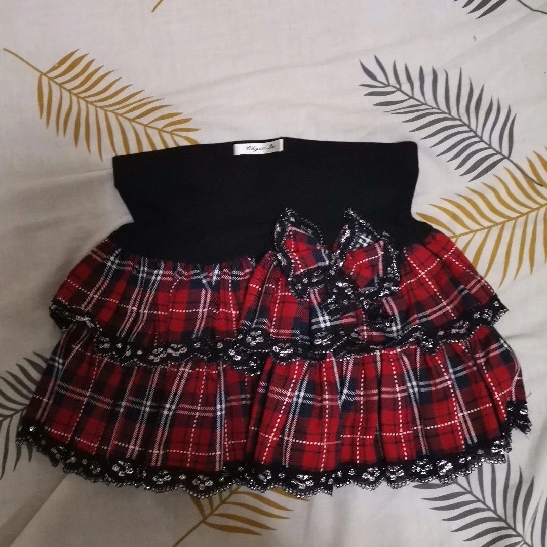 Goth Y2k Emo Grunge 2000s Niche Red Plaid Ruffle Pleated Mini Skirt ...