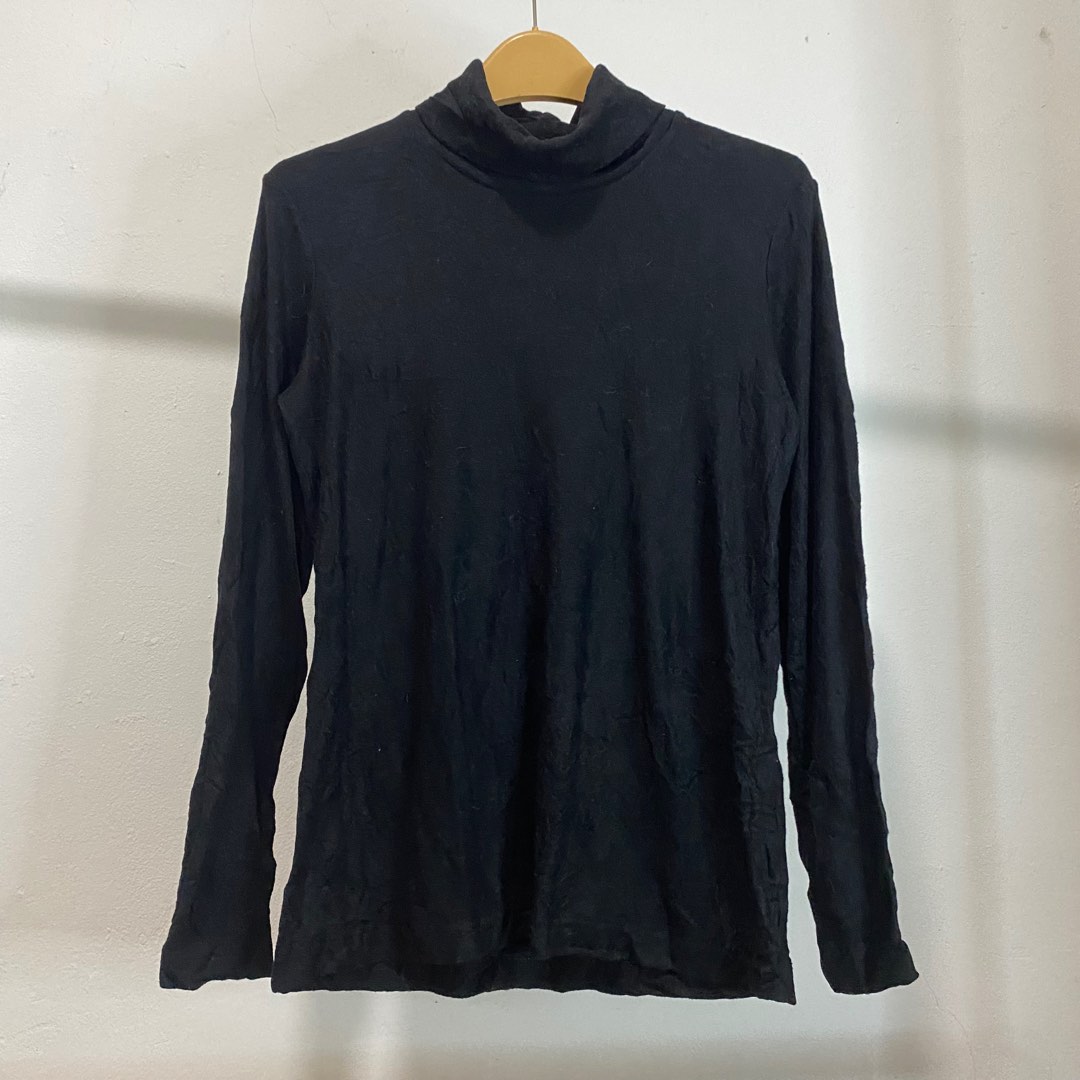 GU UNIQLO Turtleneck Hitam Heattech, Fesyen Wanita, Pakaian Wanita ...