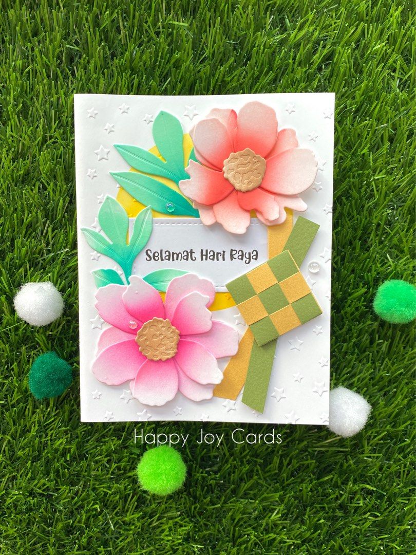Handmade Hari Raya Card 2025 - Peony Florals Celebration Ketupats ...