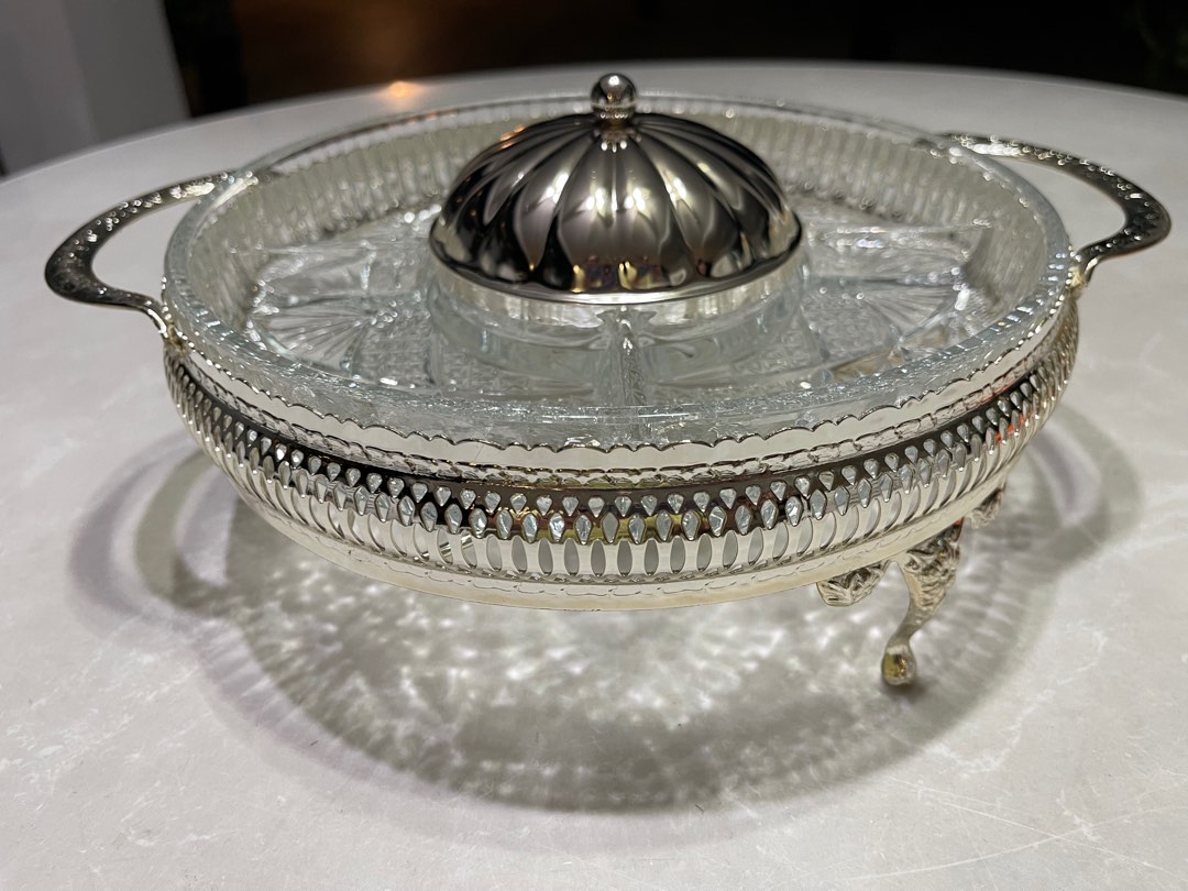 Home buffet tray set. Queen Anne silver plated cover & stand with ...