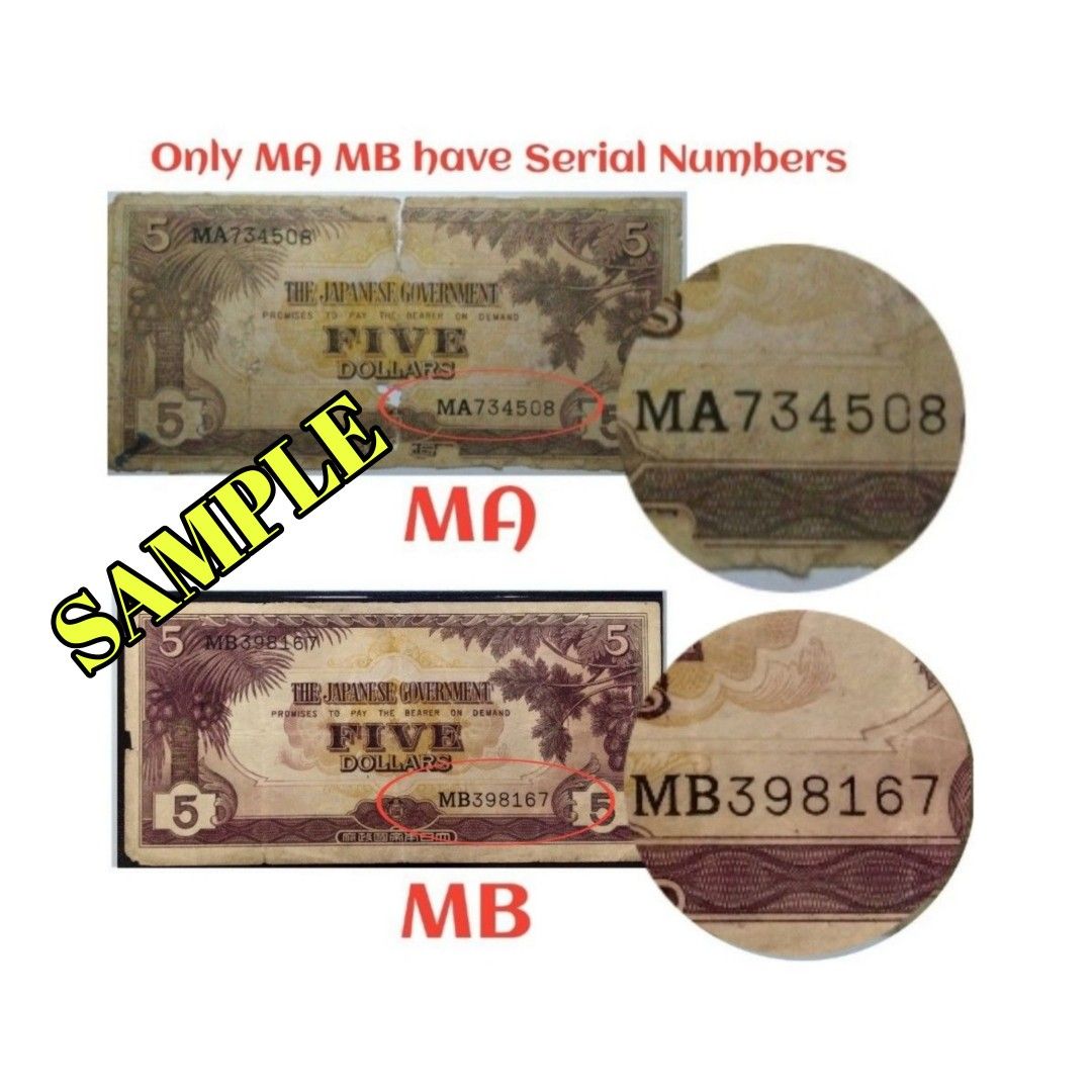MB With-Serial-Number Malaya Japanese Occupation(JIM) World war II, 5 ...