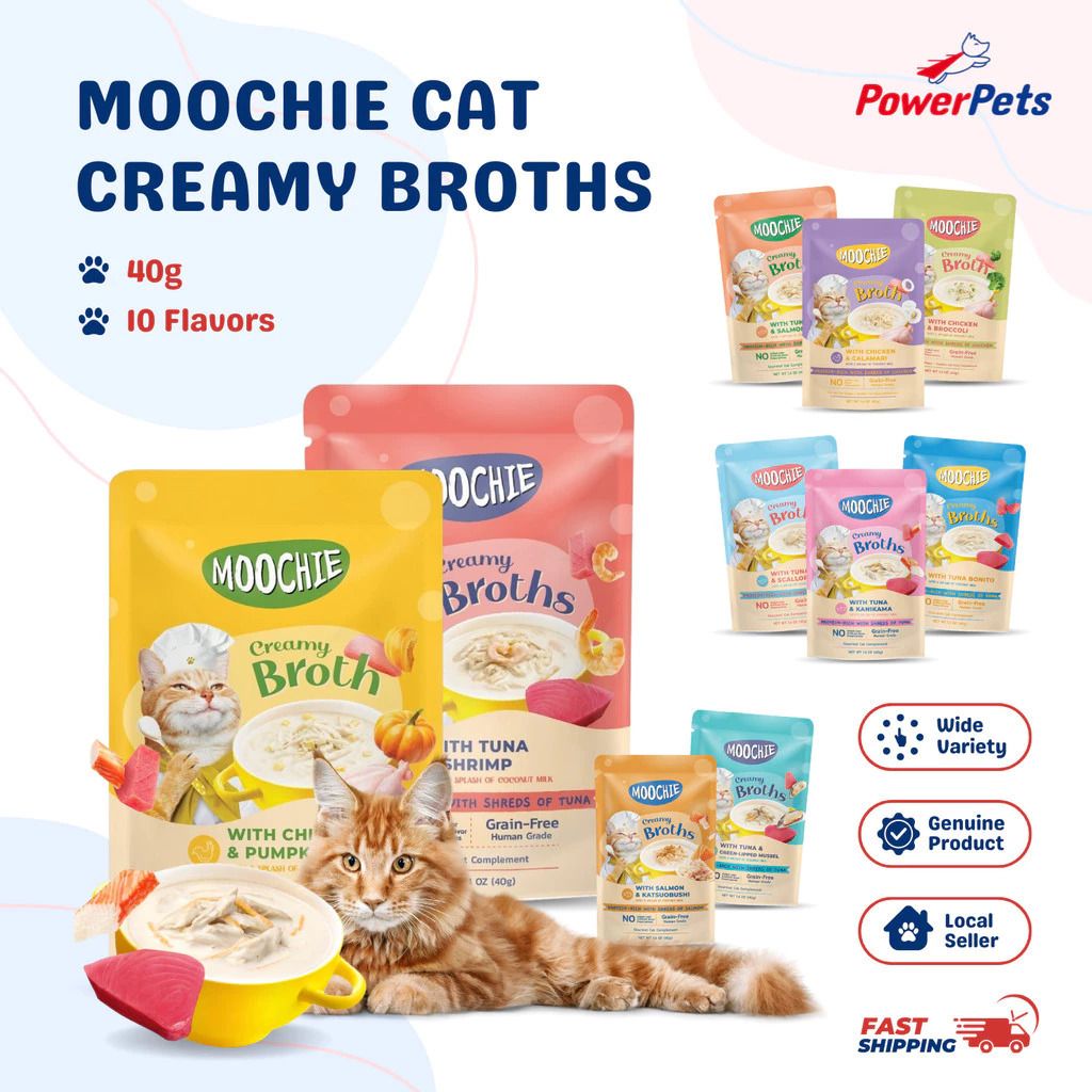 Moochie Cat Creamy Broths 40g Pouch - Salmon Katsuobushi Tuna Scallop Kanikama Bonito Mussel ...