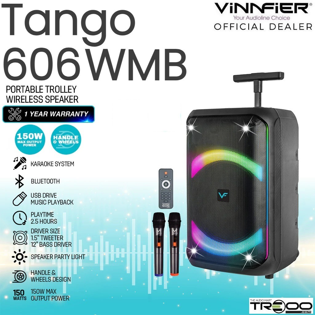 [Official]($4.50 Cashback!) Vinnfier Tango 606 WMB Wireless Bluetooth Trolley Portable Speaker ...