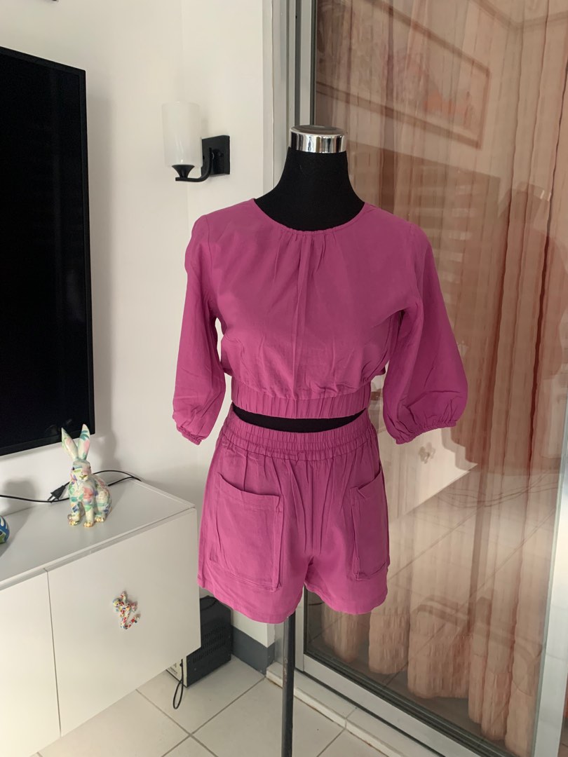 Pink coordinates short and blouse, Women's Fashion, Dresses & Sets ...