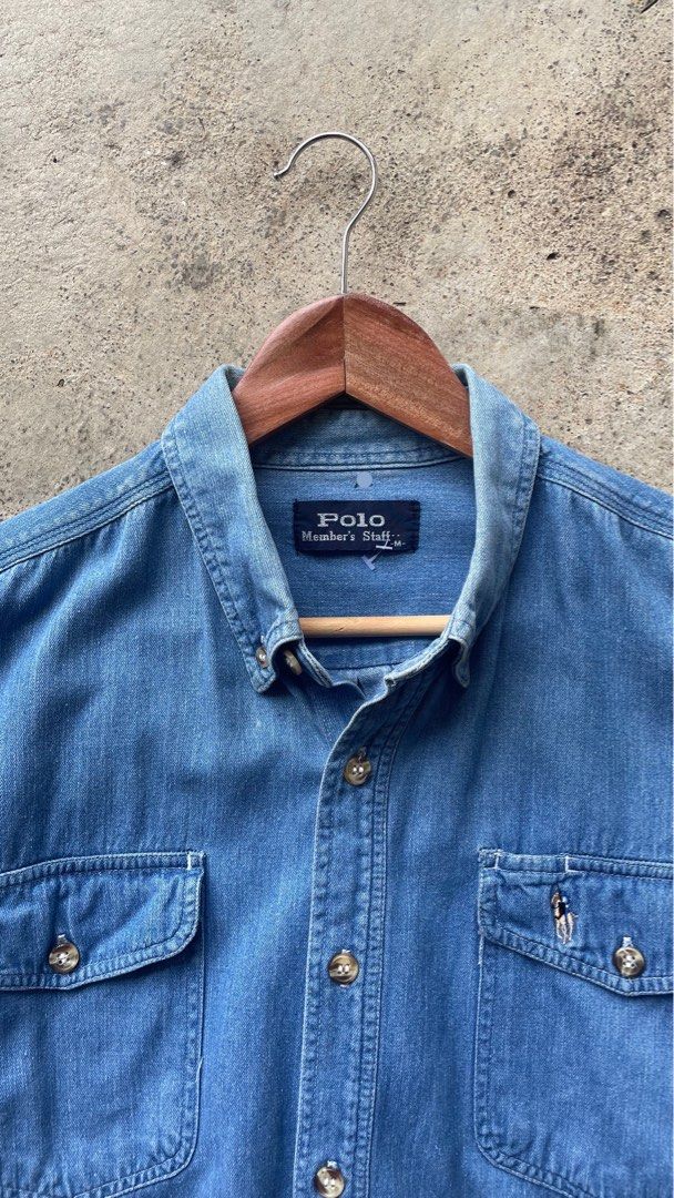 Polo Ralph Lauren Small Pony Denim Double Pocket Oxford Shirt, Men's Fashion, Tops & Sets ...