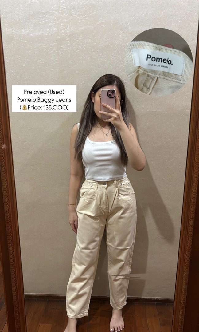 POMELO BAGGY JEANS, Fesyen Wanita, Pakaian Wanita, Bawahan di Carousell