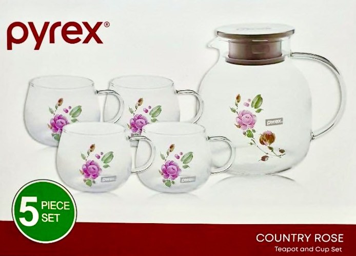 Pyrex Country Rose Teapot & Cup 5pc Set, Furniture & Home Living, Kitchenware & Tableware ...