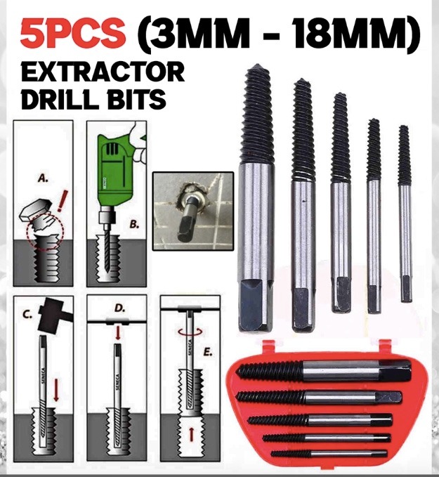 Screw Extractor Set, Set of 5 Professional Left Extractor Set, Extractor, Screw Extractor Set ...