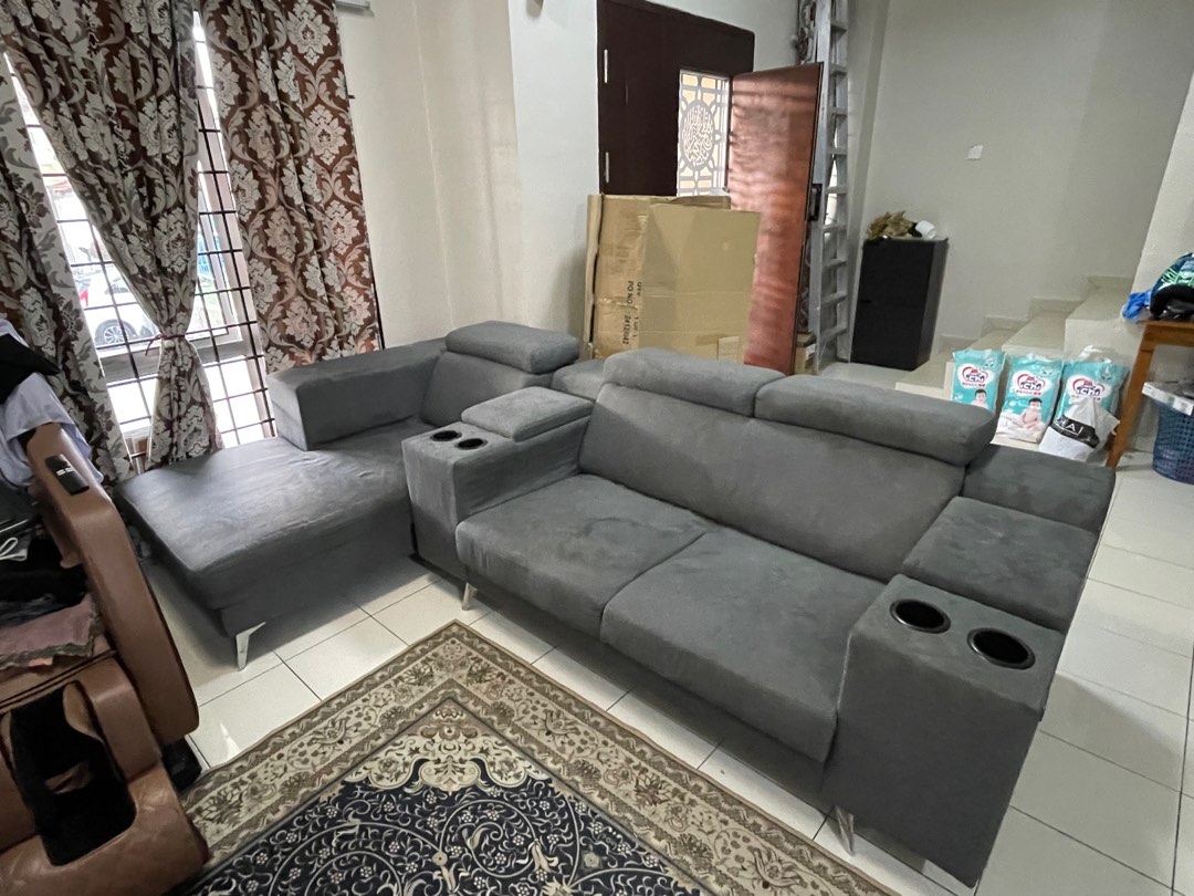 Sofa L shape dan Rak Tv , Furniture & Home Living, Furniture, Sofas on Carousell