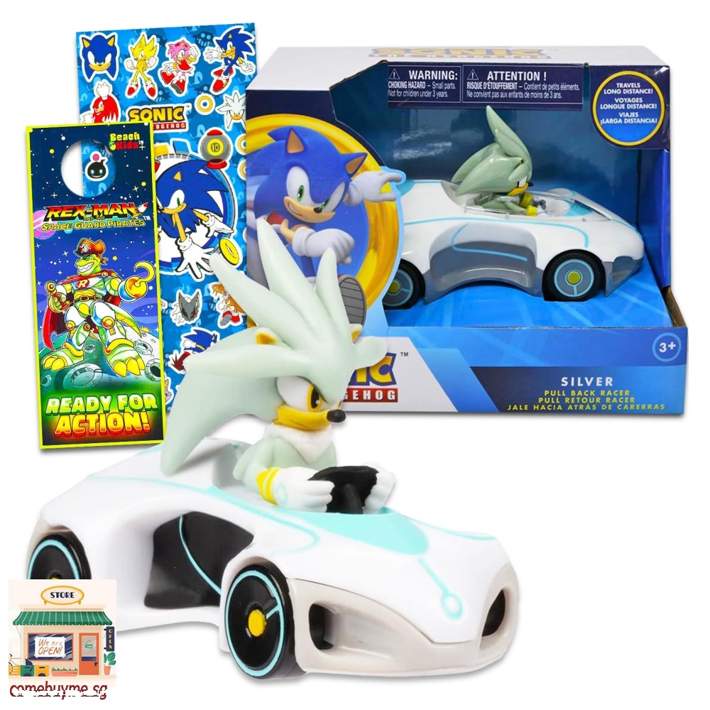 Sonic The Hedgehog Silver Toy Race Car Set - Sonic Gift Bundle with ...