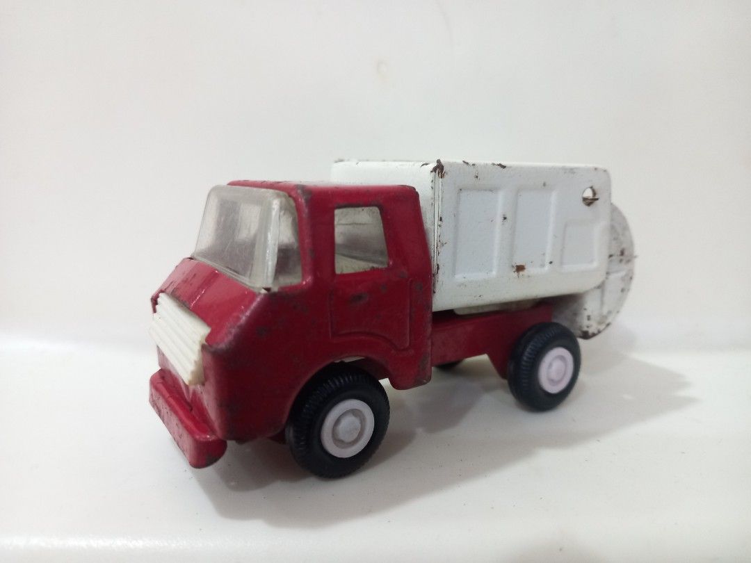 Vintage Pressed Steel Toy Refuse Garbage Truck Red Made in Japan - Rare ...