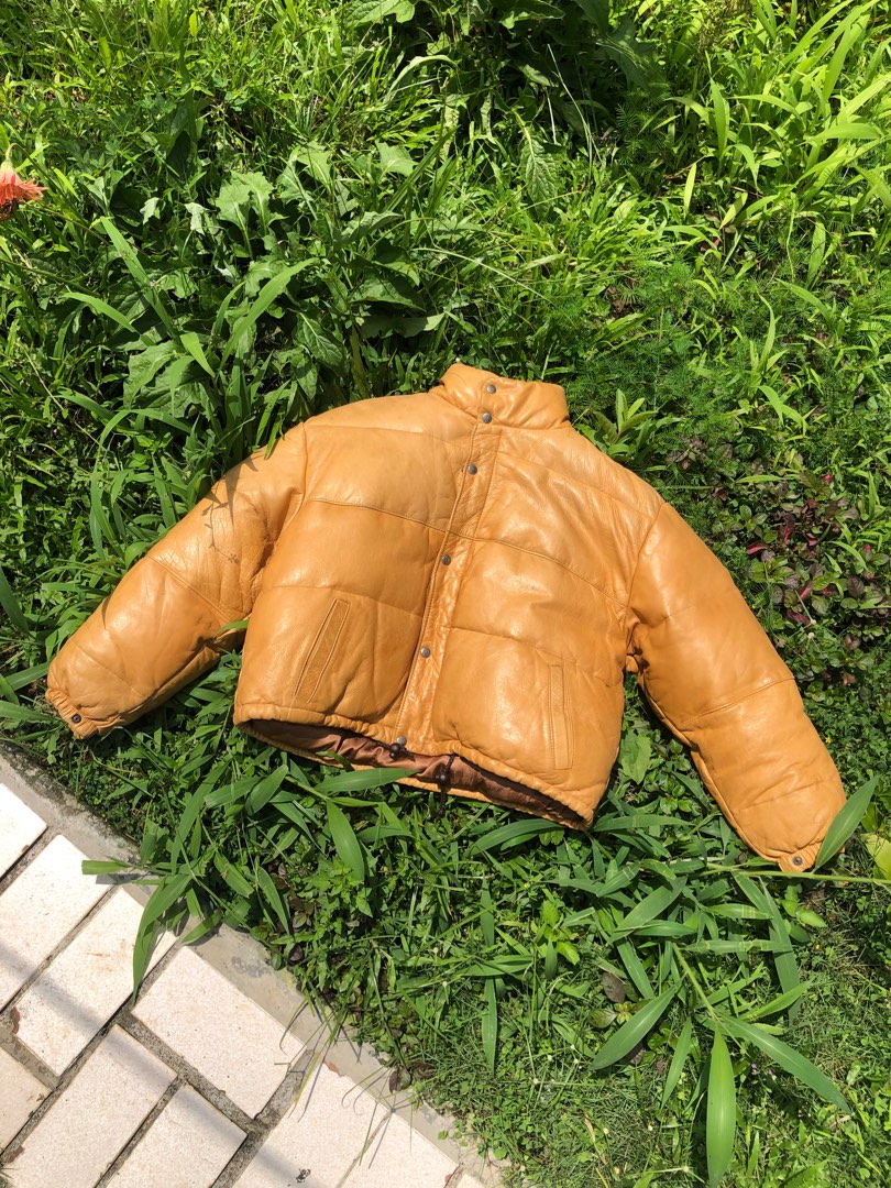 Vintage vent couvert, leather down puffer jacket, Fesyen Pria, Pakaian , Baju Luaran di Carousell