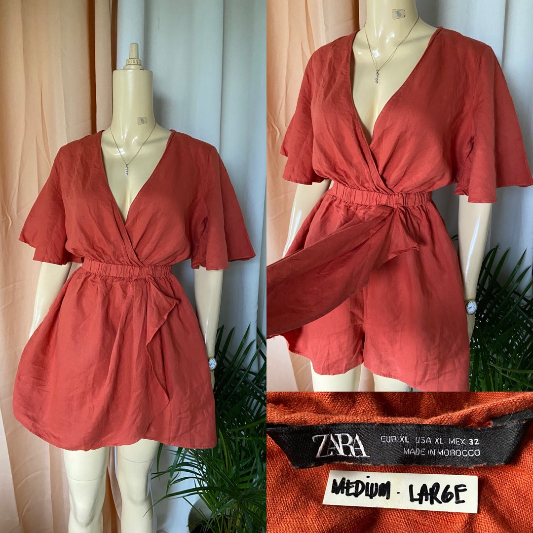 Zara Rust Overlap Romper, Women's Fashion, Dresses & Sets, Rompers on Carousell