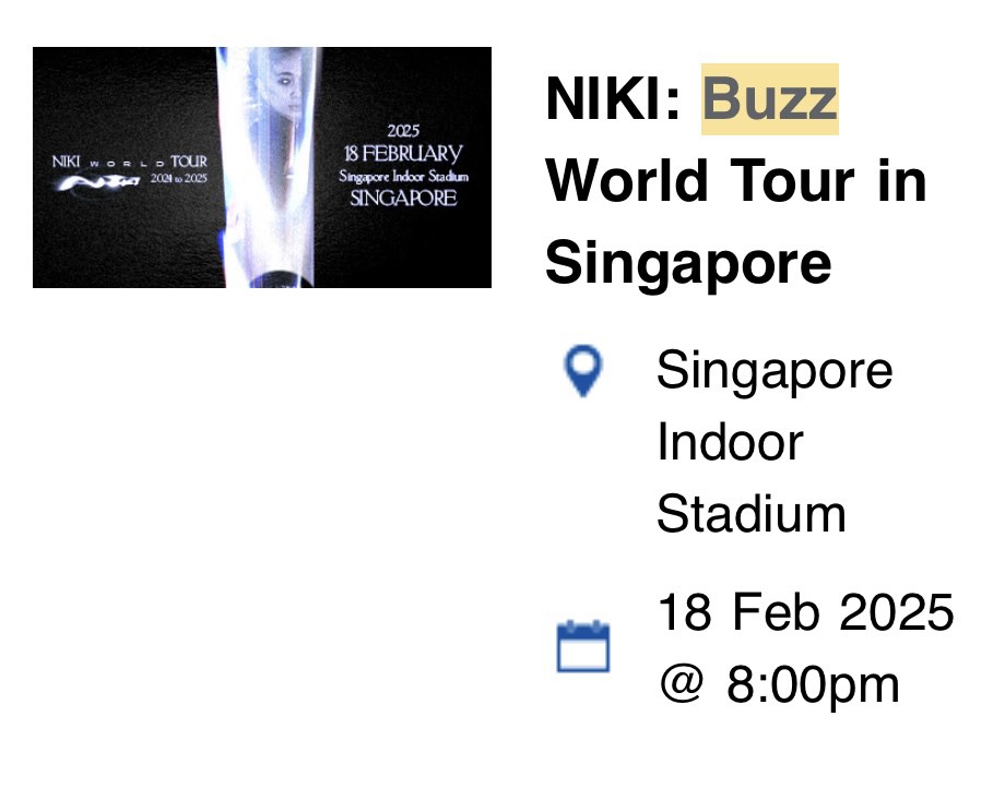 WTS 1 ticket of NIKI: Buzz World Tour in Singapore, Tickets & Vouchers ...