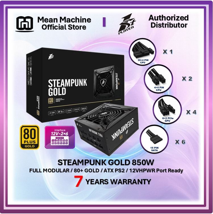 1ST PLAYER Steampunk 850W 80+ Gold Full Modular PSU With 12VHPWR Port ...