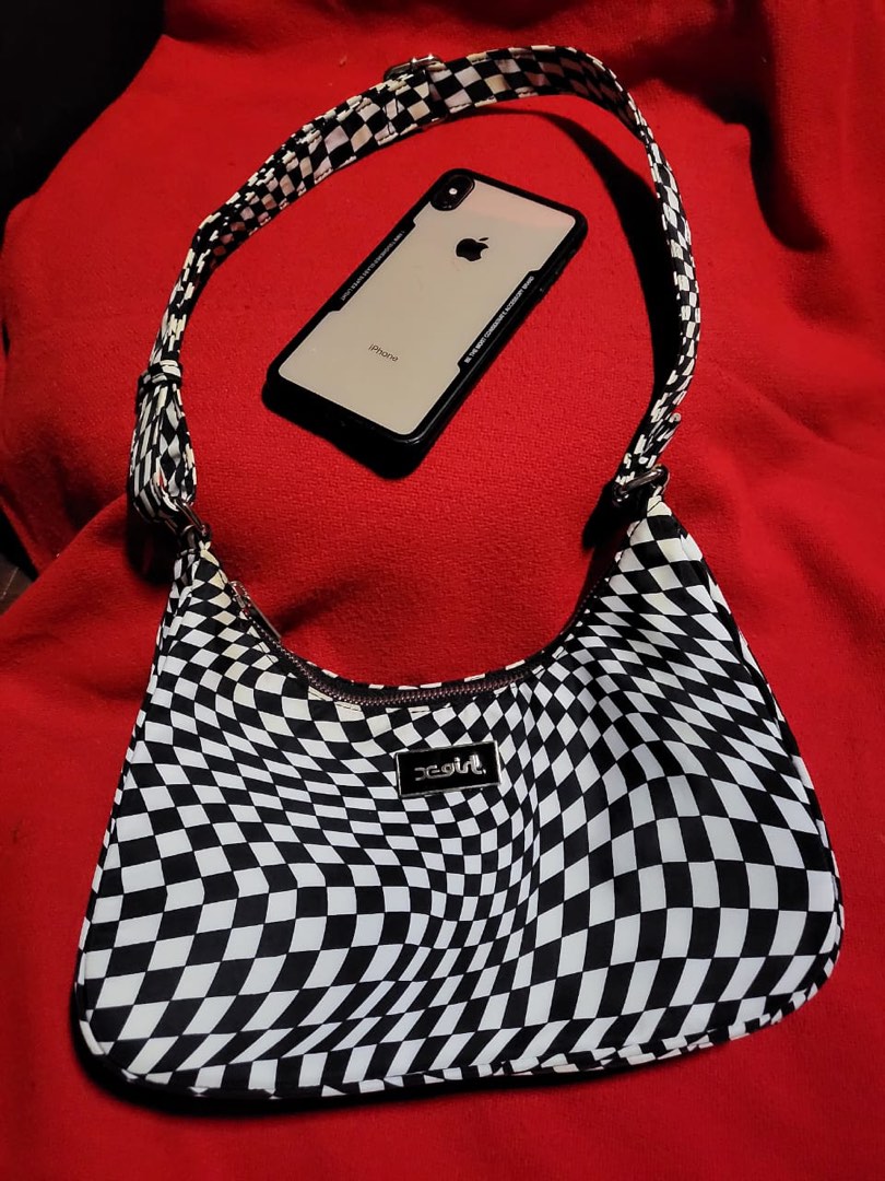 bag sandang hitam putih kotak2 mantap kain licin poliyster lembut minat ...