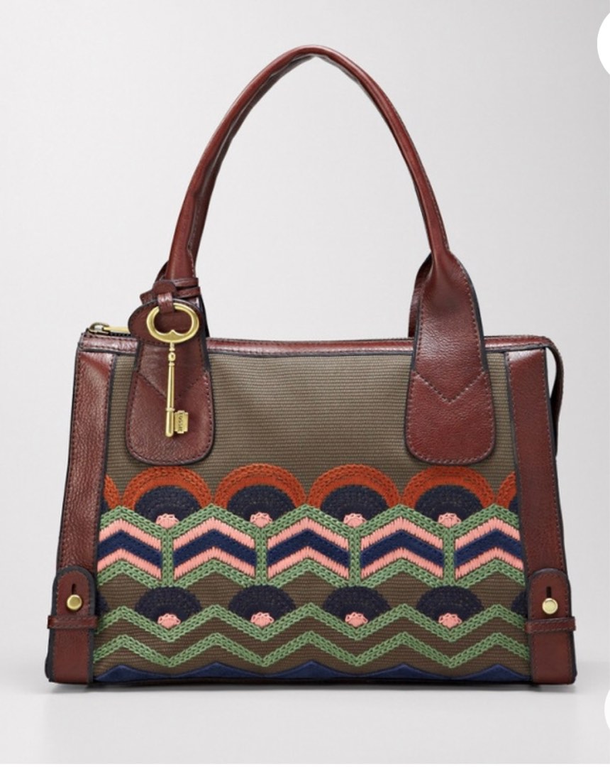 FOSSIL Vintage Reissue Whiskey Brown Leather Embroidery Satchel ...