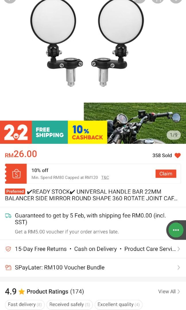 Handle Bar Side Mirror Universal [New Complete Set], Motorbikes on ...