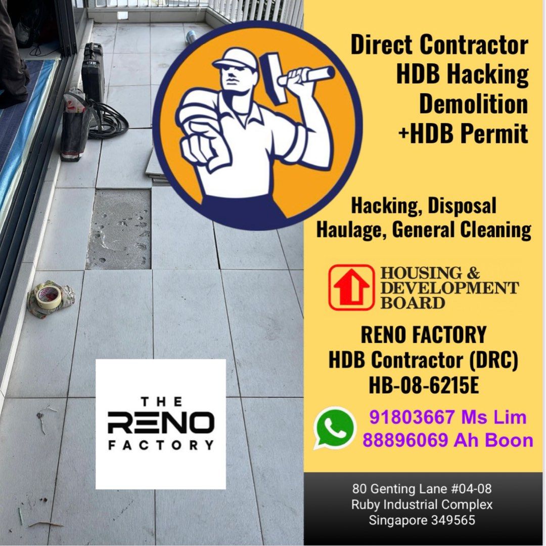 HDB Approved with Permit. BCA Certified Hacker and disposal. Text ...