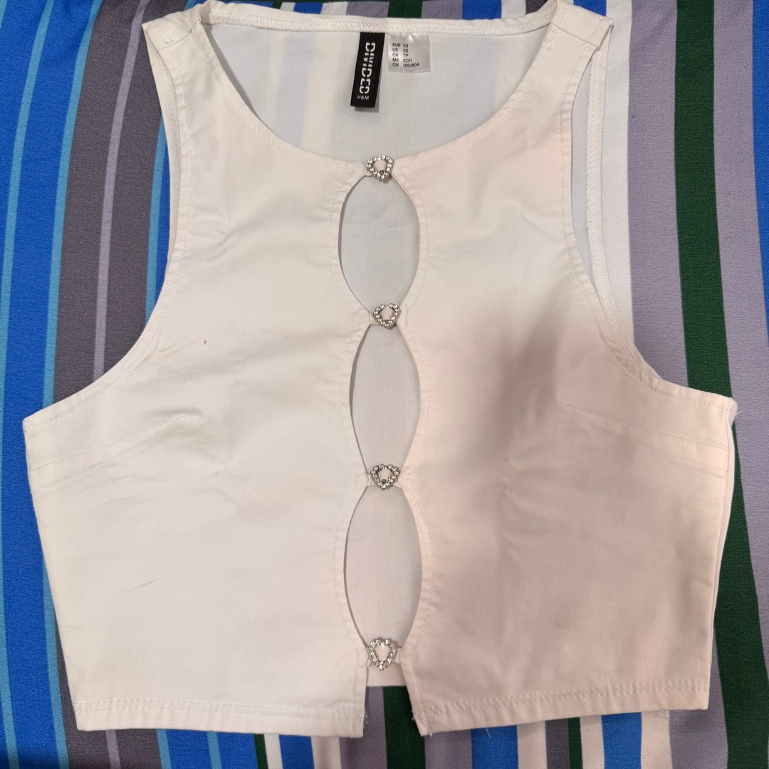 H&M White Sleeveless Party Revealing Top, Women's Fashion, Tops ...