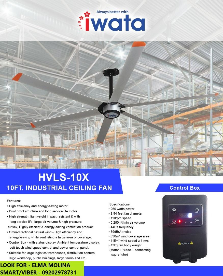 IWATA HVLS-10X 10FT INDUSTRIAL CEILING FAN - FREE BASIC INSTALLATION ...