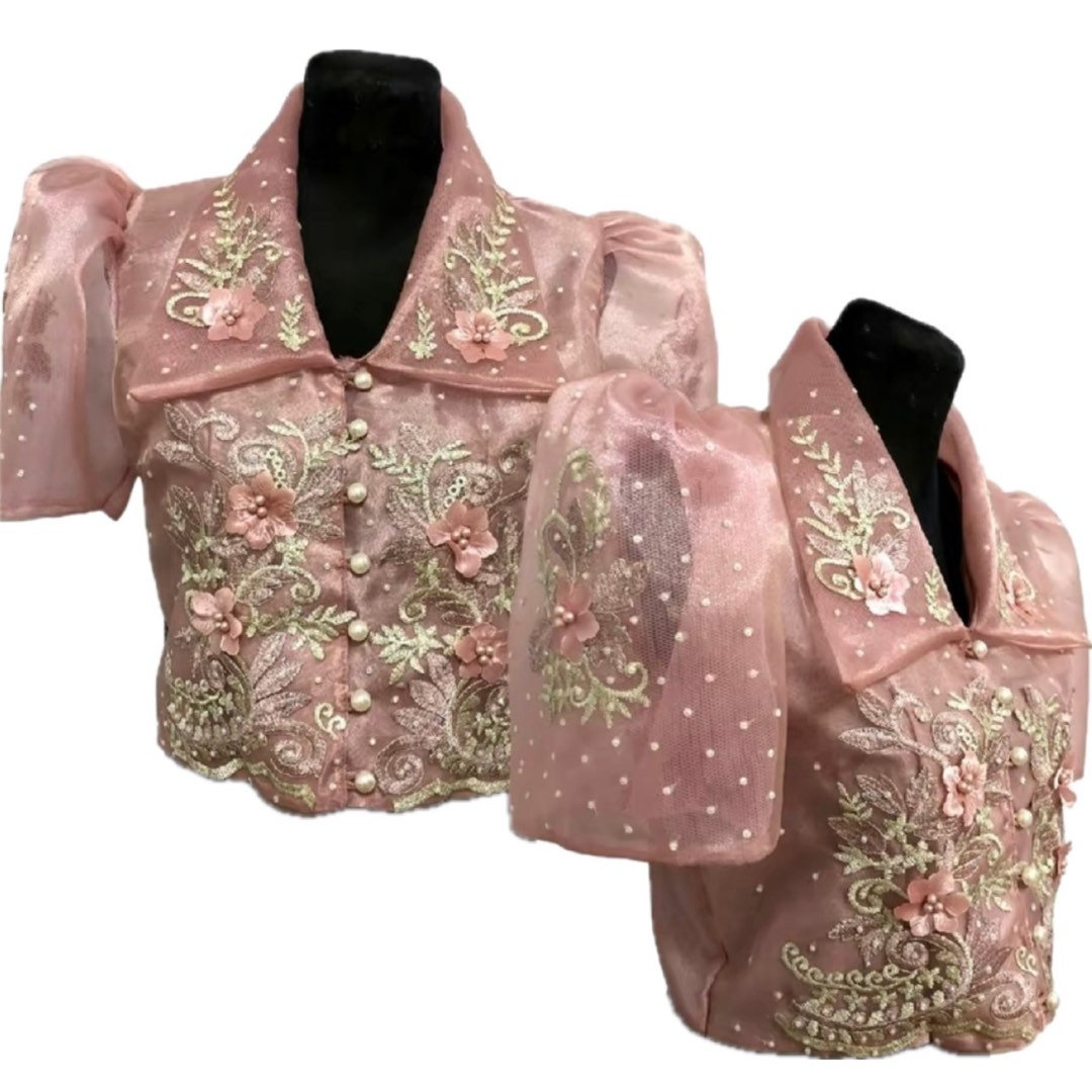 [large] Pink Modern Filipiniana cropped top, Women's Fashion, Tops ...