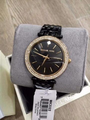 Michael Kors MK3322 Darci Black Dial Fixed Crystal Pave Bezel with ...
