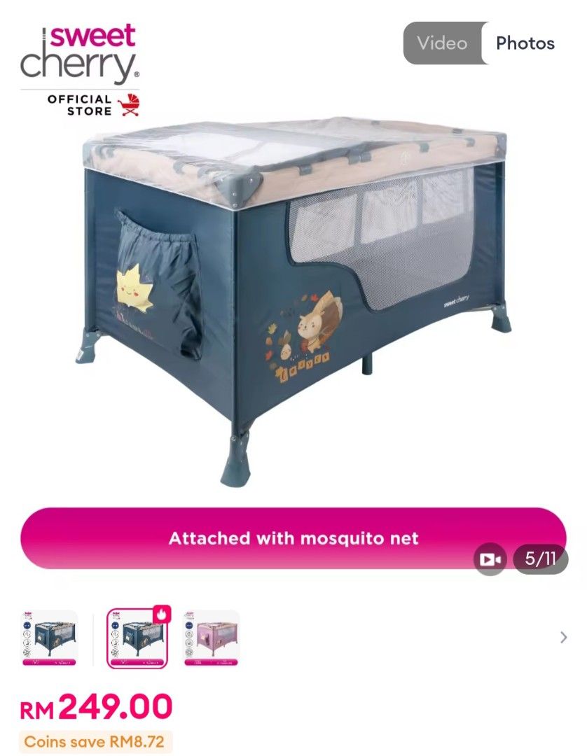 Sweet Cherry Foldable Carry Cot with Built in Wheels Carrying Bag ...