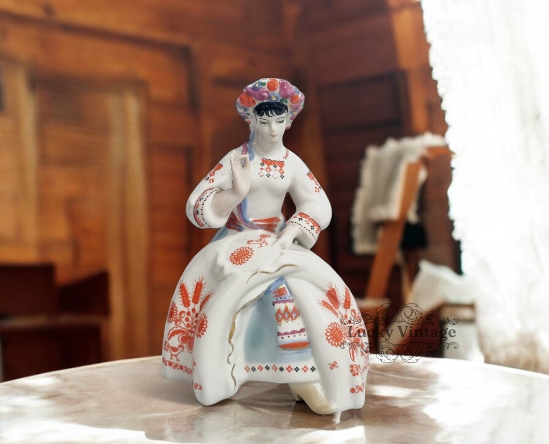 Vintage Russian USSR Faience Embroidery Ukrainian Porselen Figure Girl ...